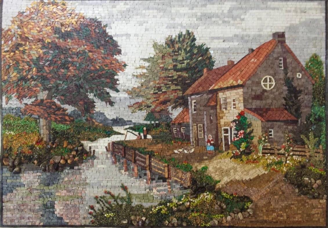 Countryside River Cottage Mosaic – Handmade Rustic Marble & Stone ...